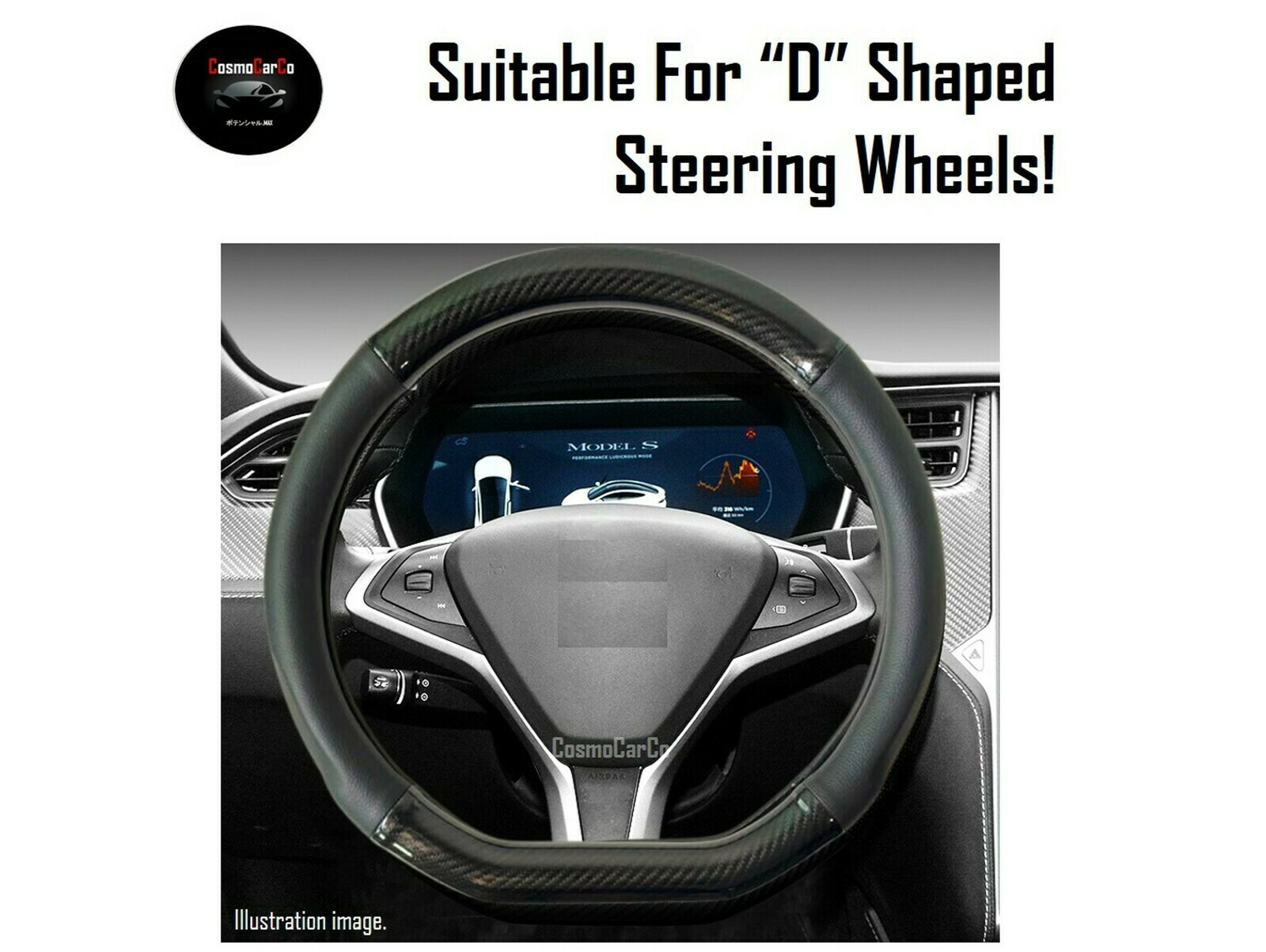 D-Shape Steering Wheel Cover Glossy Carbon Fiber With Leather 37-38cm M ...