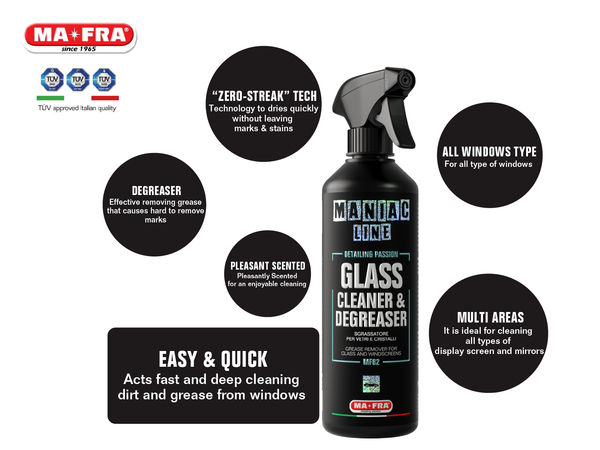 Mafra Maniac Line Glass Cleaner and Degreaser 500ml (Dries quickly on ...